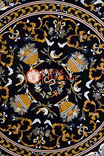 Black 49" Marble Dining Round Table Top Pietra Dura Italian Inlay Hallway Furniture Decor