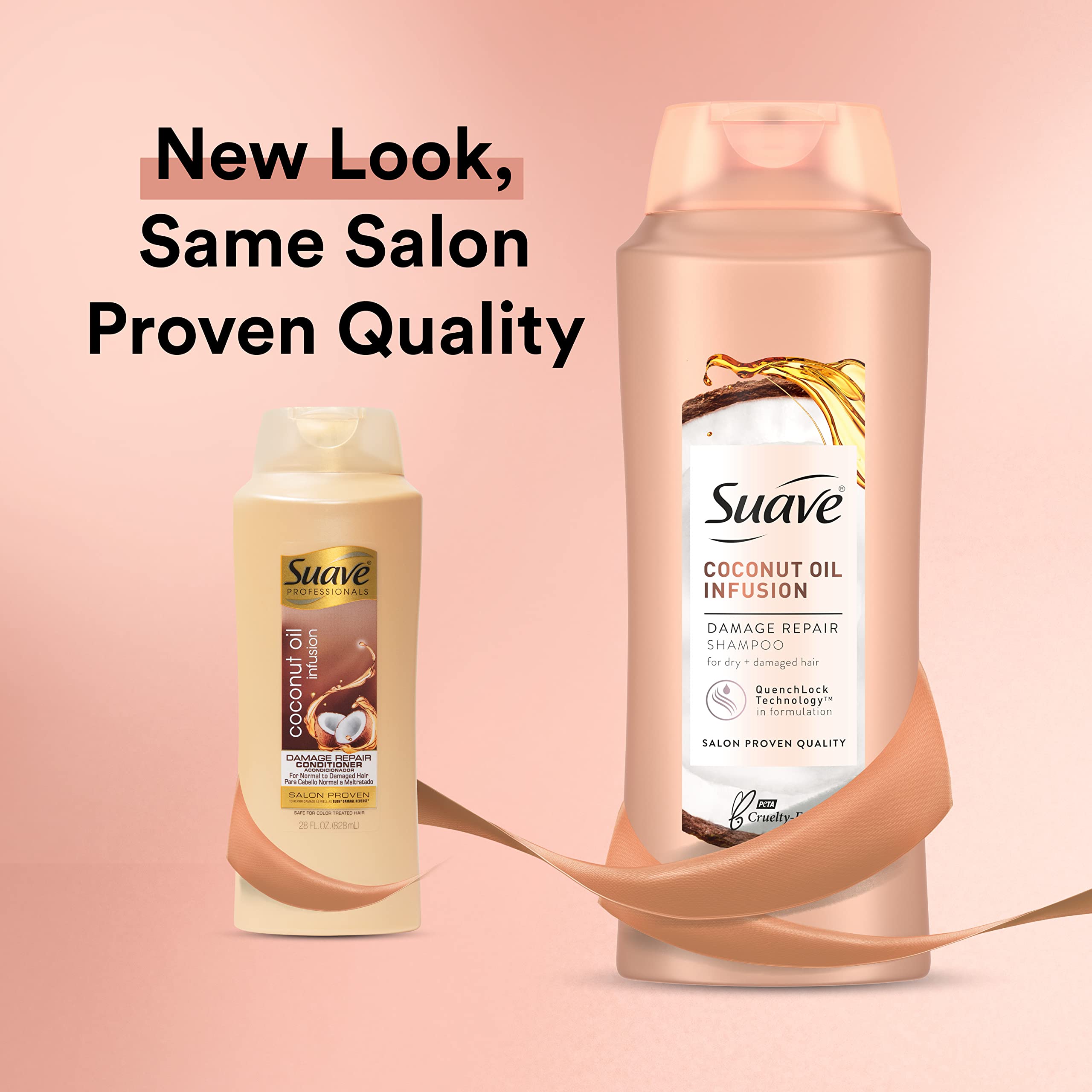 Suave Professionals Damage Repair Shampoo + Conditioner Coconut Oil, 28 Fl Oz (Pack of 4)