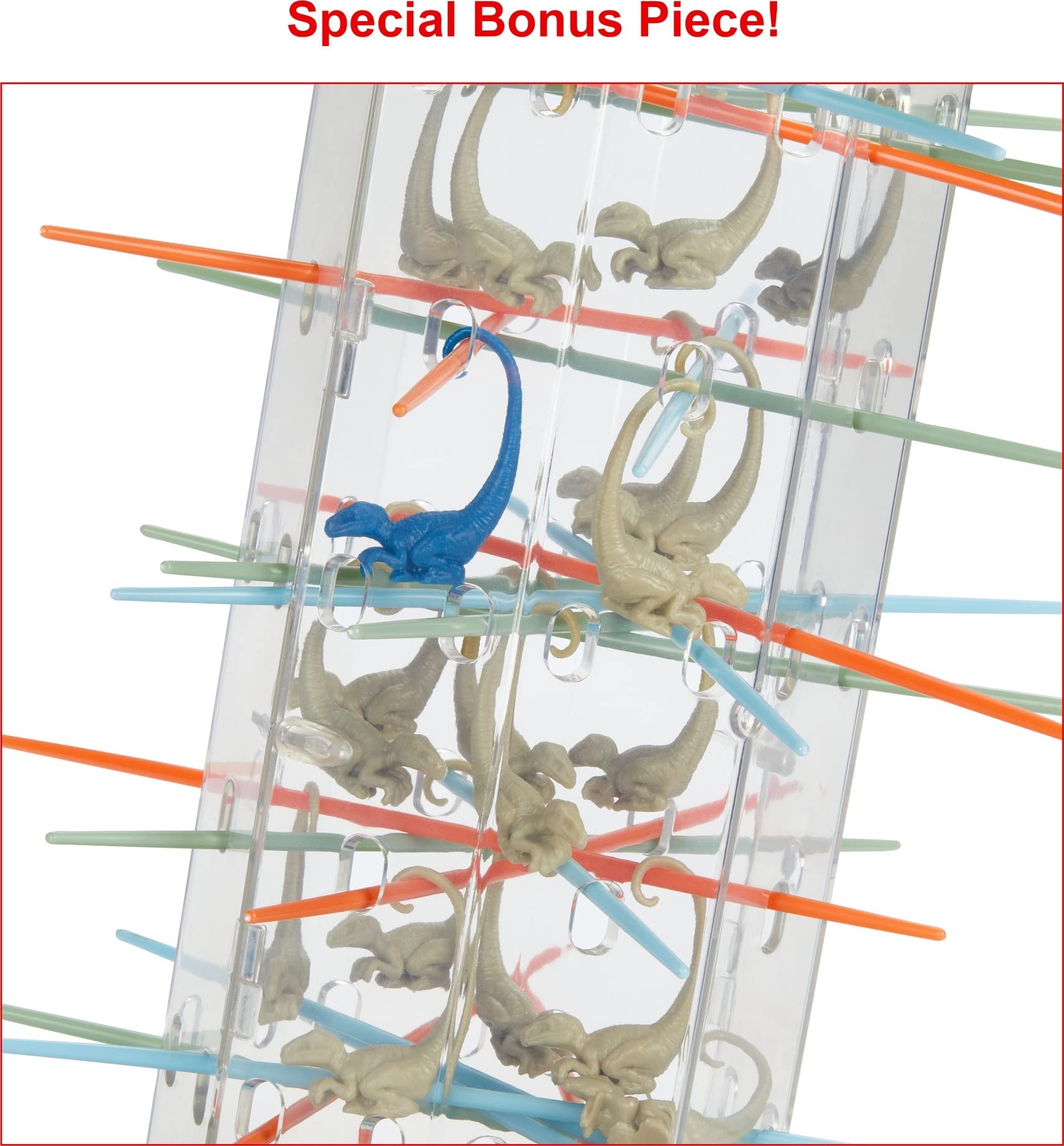 Mattel Games KerPlunk Jurassic World Dominion Kids & Family Game with Velociraptor Dinosaurs, Tower, Sticks, Die & Stickers