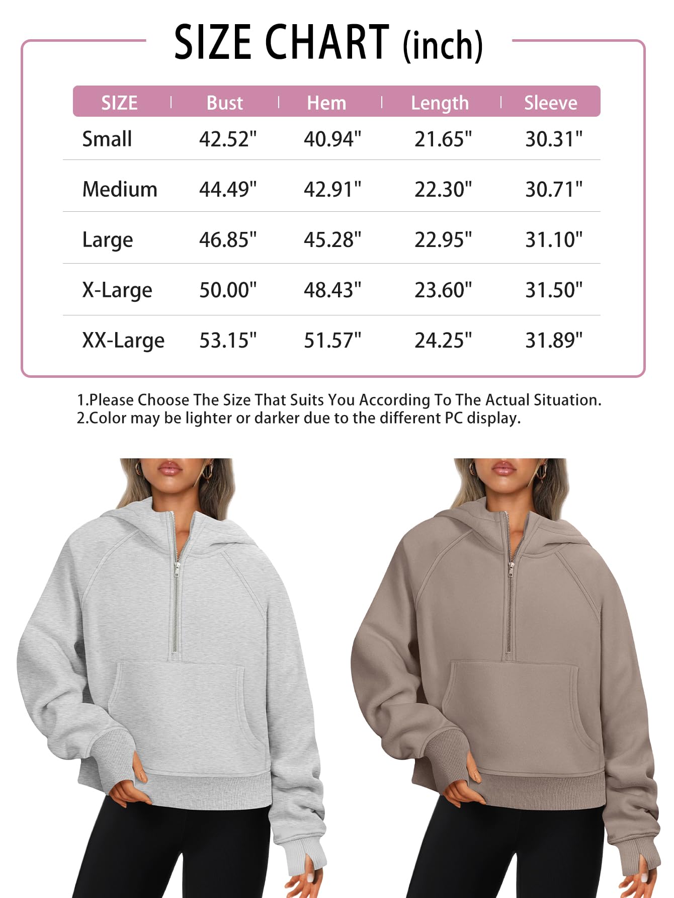 ATHMILE Half Zip Pullover Womens Sweatshirts Cropped Quarter Zipper Oversized Hoodies Sweater 2023 Fall Fashion Outfits Cute Trendy Clothes Grey
