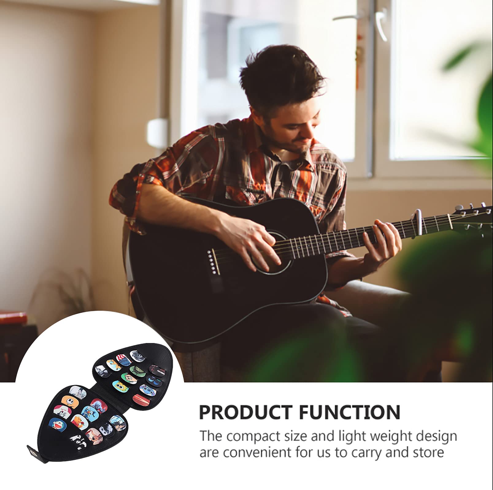 Guitar Pick Holder Case for Acoustic Electric Guitar, Variety Pack Picks Storage Pouch Box, PU Leather Guitar Plectrums Bag, Gift for Guitar Players (Case Only)