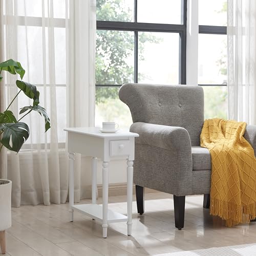 Coastal 10 in. Solid Wood Narrow Side Table with Drawer and Shelf, Pecan Brown β Leick Home, 20017-PC