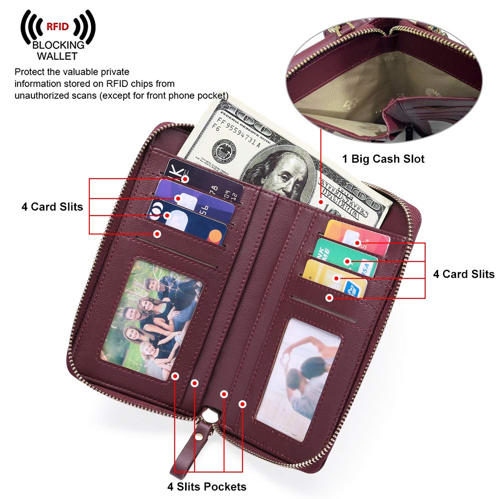 GOIACII Small Crossbody Bag RFID Blocking Cell Phone Women Wallet Leather Purse with Credit Card Slots Shoulder Leather Straps