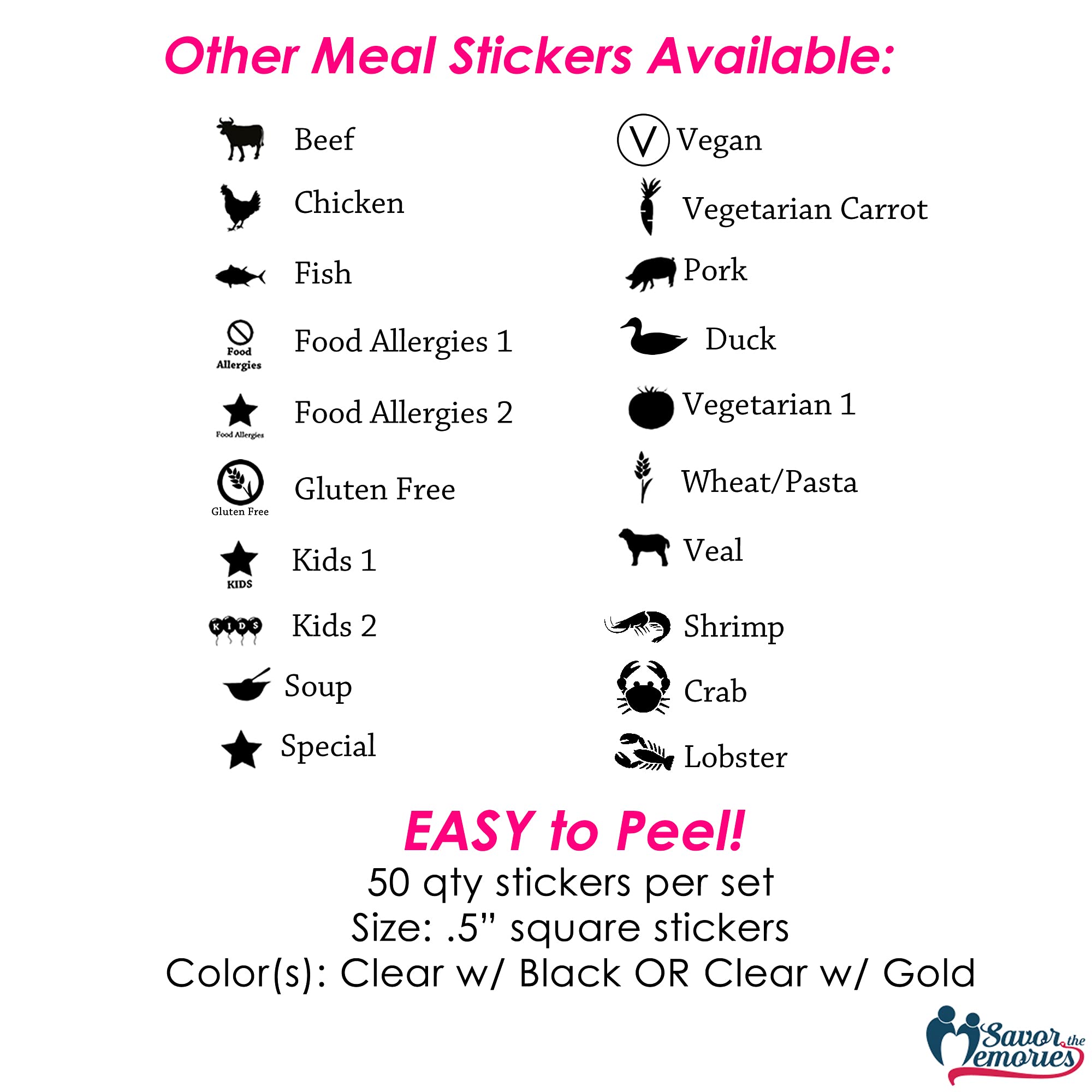 Crab Food Choice Stickers for Place Cards- Meal Stickers (Clear with Black Icon) by Savor The Memories