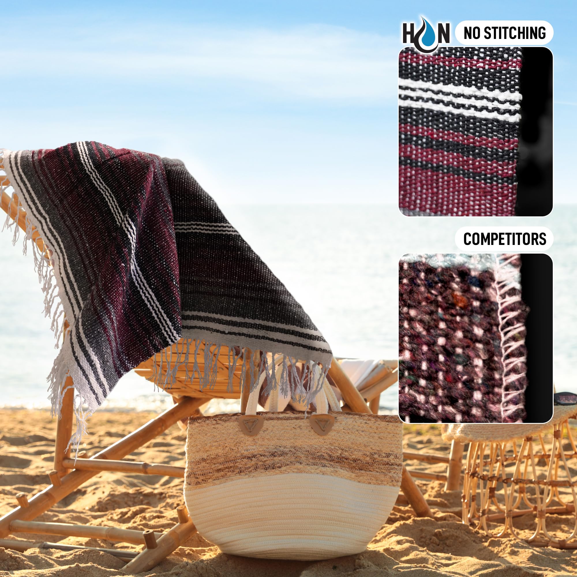 Authentic Large Handwoven Mexican Blanket - Soft Yoga Blanket - Durable Serape Blanket - Lightweight Falsa Blanket, Beach Blanket, Camping Blanket, Picnic Blanket, Outdoor Blanket 70"x50" - Cherry