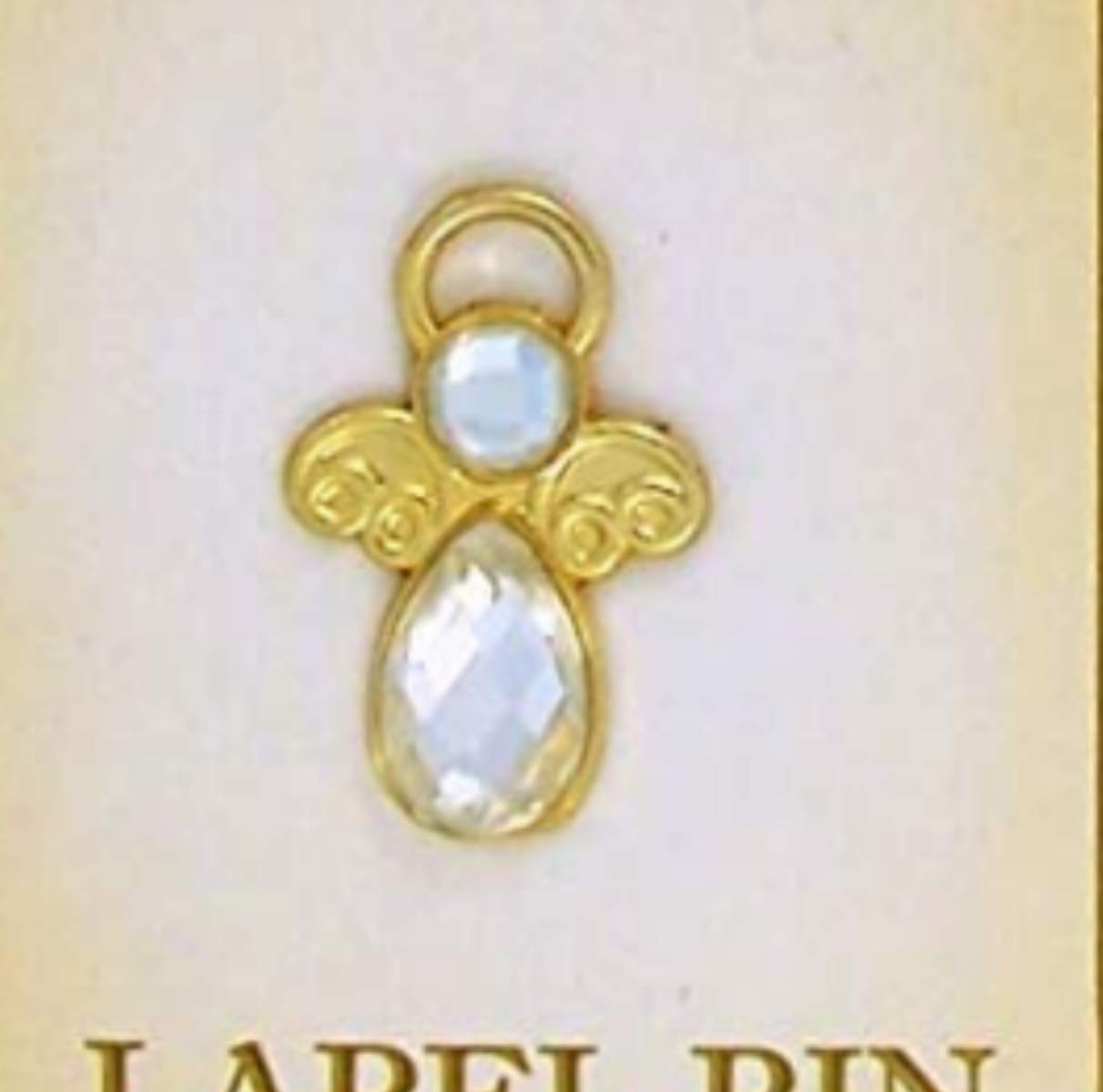 Gold Toned Glass Angel Lapel Pins, 1 Inch, Pack of 5