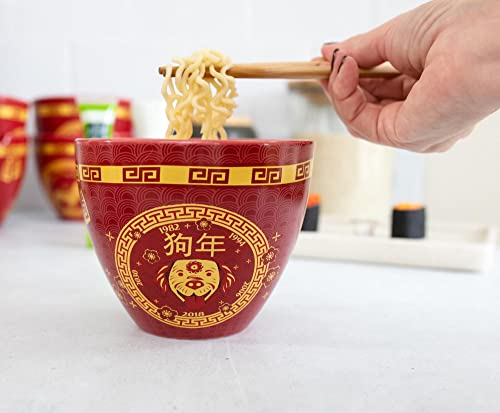 Boom Trendz Year Of The Dog Chinese Zodiac Ceramic Dinnerware Set Includes 16 Ounce Ramen Noodle Bowl and Red One Size