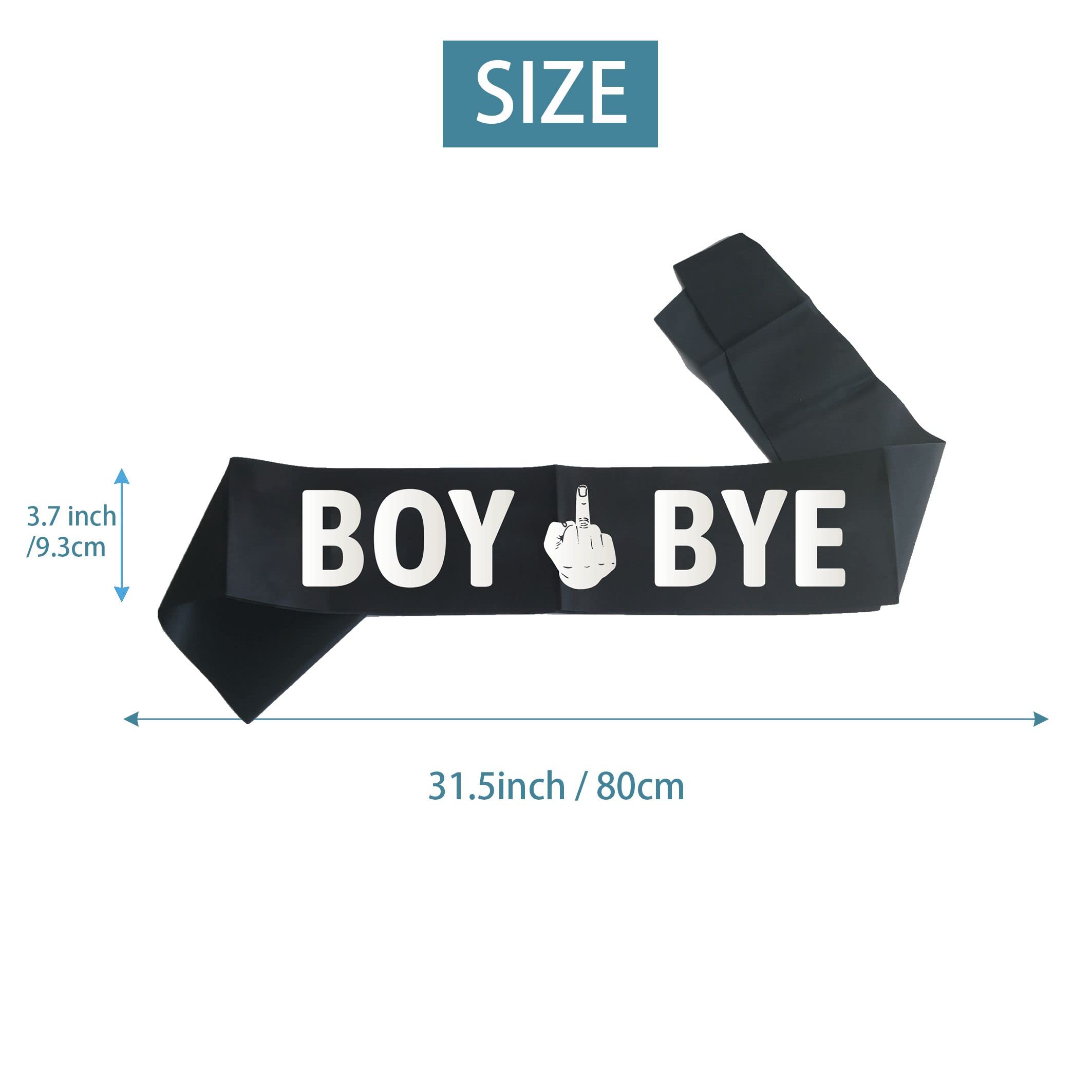 Boy Bye Sash, Happy Divorce Party Favors Supplies Decorations for Just Divorced, Bestie Gathering/Going Away/Moving/Graduation/Farewell Party Sash (Black Sash with Silver Vivid Finger Pattern)