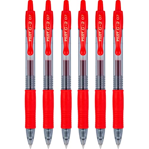 PILOT G2 Premium Refillable & Retractable Rolling Ball Gel Pens, 0.7mm Fine Point, Red, 6-Pack