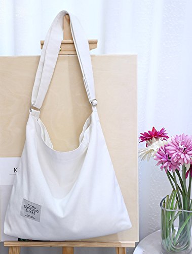 Covelin Women's Retro Large Size Canvas Shoulder Bag Hobo Crossbody Handbag Casual Tote White