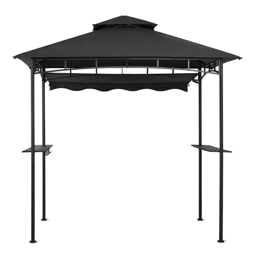 CHARMELEON Dark Grey Grill Gazebo, Double Tiered BBQ Gazebo, 5x8 Grill Canopy,Outdoor BBQ Canopy Tent with Stretchable Side Awning