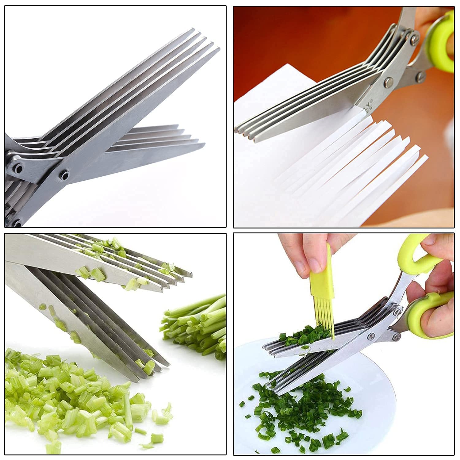 AUTIDEFY Herb Scissors 2 IN 1 Tools Set Stainless Steel Herb Cutter Tools 5-Blades Scissors with Herb Stripping Tool, Cleaning Comb for Cutting Cilantro Onion Salad