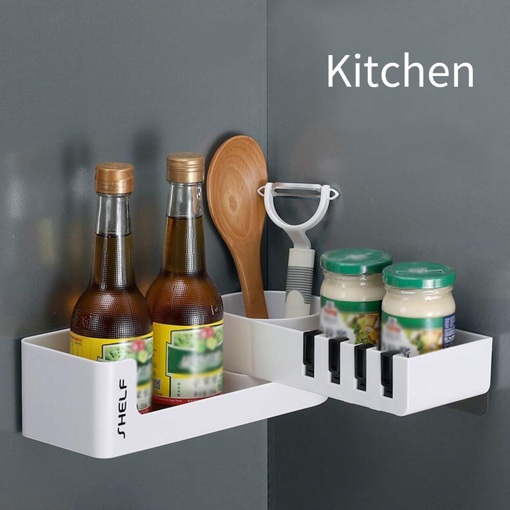 Corner Shower Caddy, YANHU Suction Cup NO-Drilling Removable Shower Shelf Adhesive Caddy Organizer Wall Mounted Organizer Basket Waterproof & Oilproof Shower Corner Rack for Bathroom & Kitchen - White