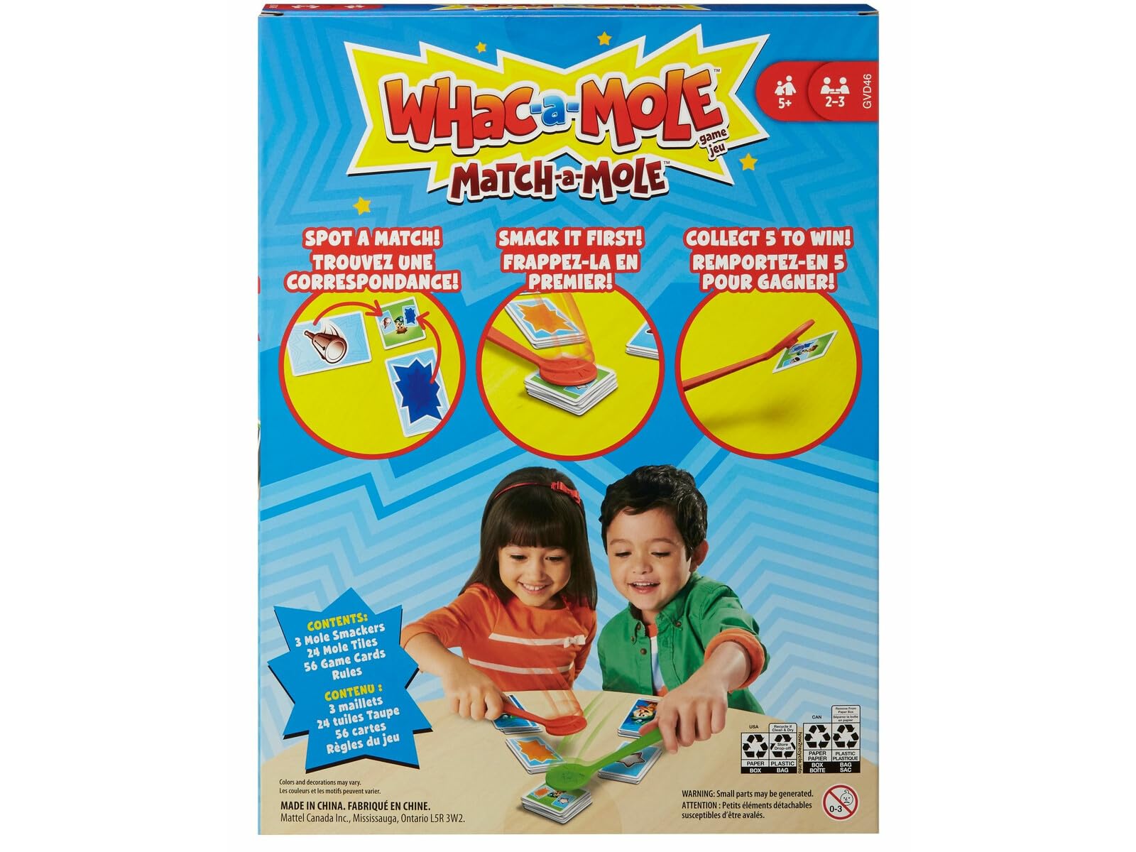 Mattel Games WHAC-A-MOLE Match-A-MOLE Kids Card Matching Game with Mole Smackers for 2 to 3 Players 5 Year Old & Up