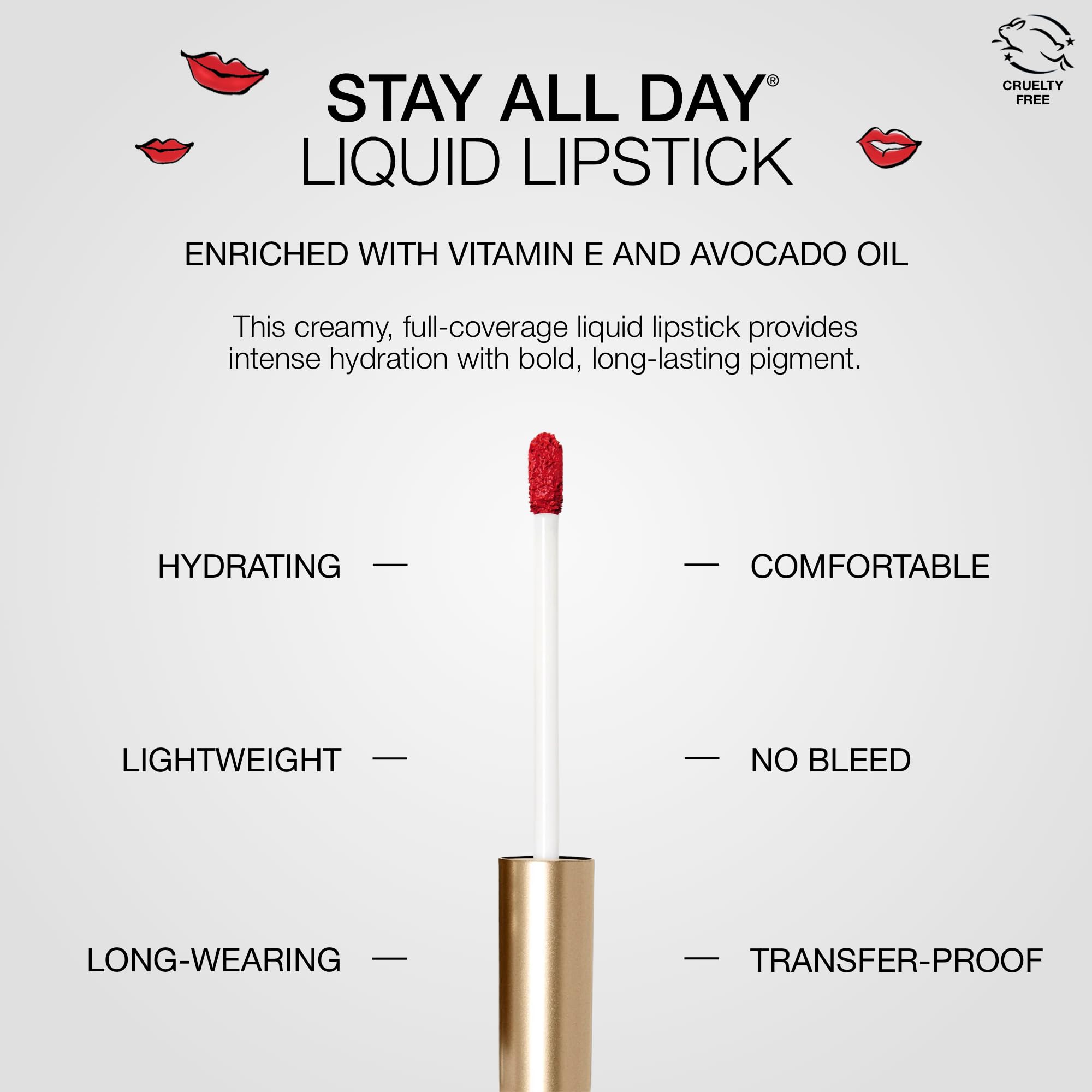 stila Stay All Day Liquid Lipstick, Matte | Long-Lasting Color Wear, No Transfer or Bleed | Hydrating & Lightweight with vitamin E & Avocado Oil for Soft Lips | Fiery, .10 Fl. Oz.