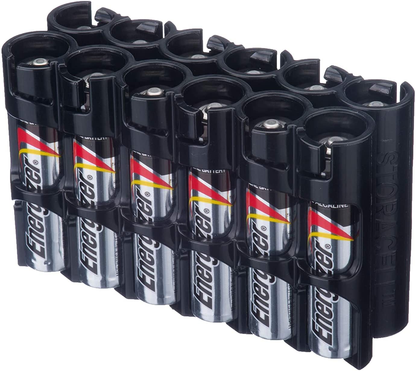 Storacell by Powerpax AAA Battery Storage Caddy, Black, Holds 12 Batteries (Not Included)