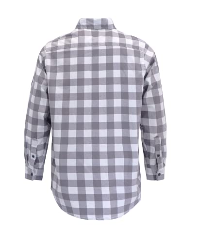 BOCOMAL FR Shirts Flame Resistant Plaid Shirt NFPA2112/CAT2 7.5oz Fire Resistant Gray/White Men's Fire Retardant Welding Shirt