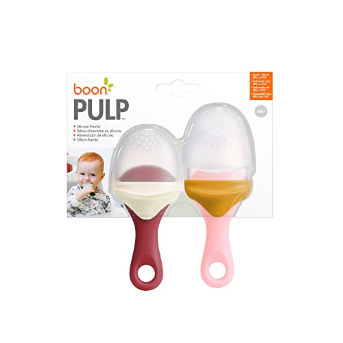 Boon PULP Silicone Baby Feeder β 2 Count β Orange/Pink and White/Mauve β Soft Silicone Vegetable and Fruit Feeders β Teething Baby Essentials