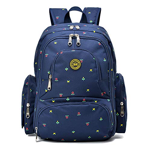 QIMIAOBABY diaper bag backpack, multifunctional and large-capacity travel diaper storage bag (Blue florets)