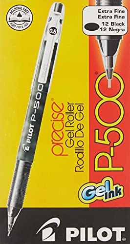 PILOT Precise P-500 Gel Ink Rolling Ball Stick Pens, Extra Fine Point, Black Ink, 12-Pack (38600)