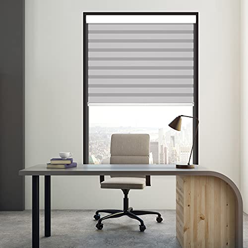 Biltek Cordless Zebra Window Blinds with Modern Design - Roller Shades w/Dual Layers - Solid & Sheer Shades for Transparency/Privacy - Great for Home, Office, Kitchen, Bathroom - Gray, 58" W X 72" H