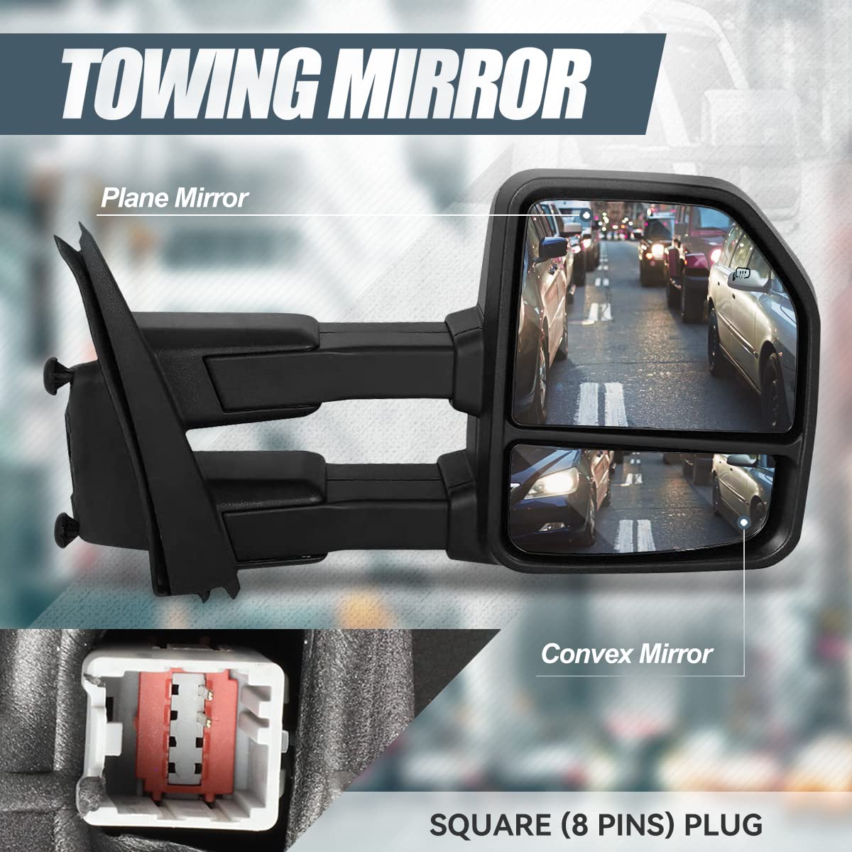 Auto Dynasty Power Heated Extendable Tow Mirrors Compatible with Ford F-150 15-18 (8-Pins), Driver and Passenger Side, Black