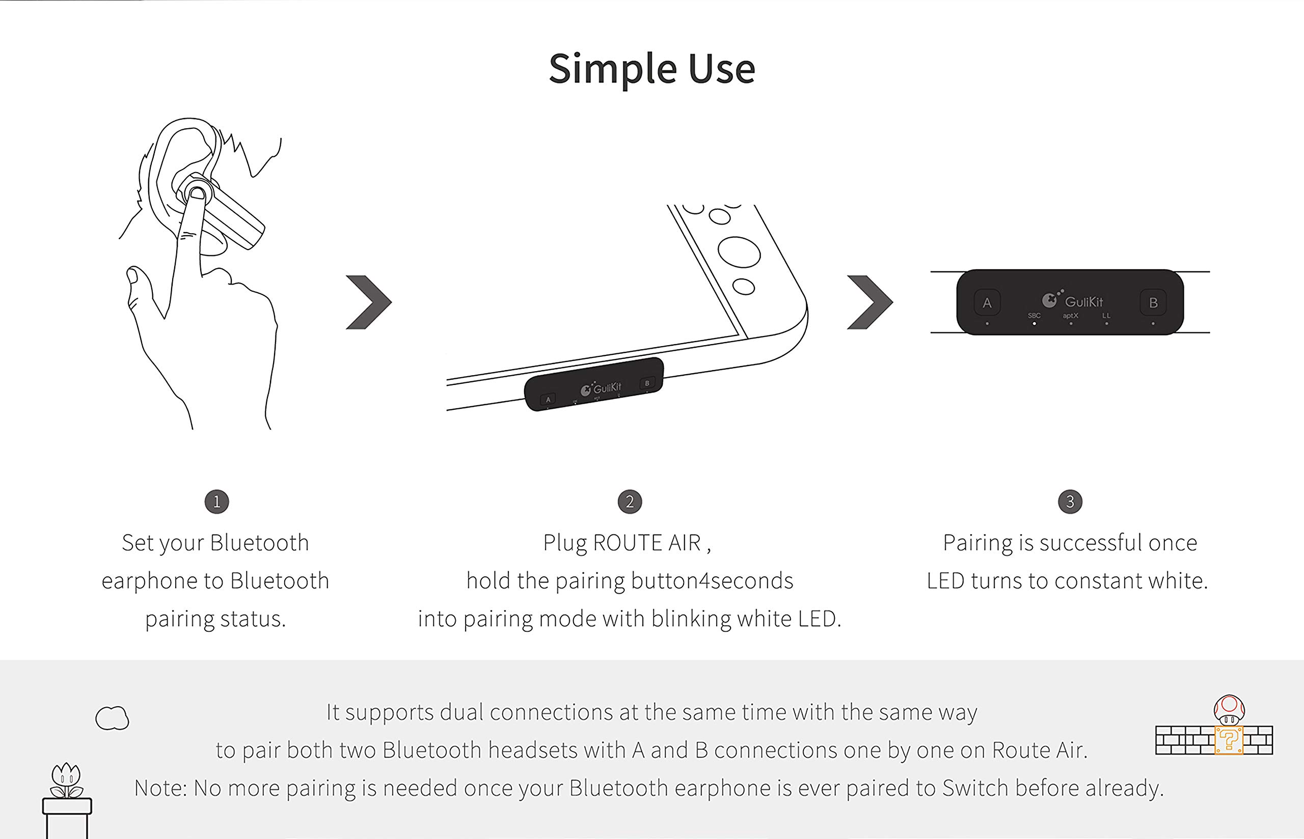GuliKit Route Air Bluetooth Adapter for Switch & Lite PS5 PC, Dual Stream Bluetooth Wireless Audio Transmitter with aptX Low Latency Connect Your Bluetooth Speakers Headphones - Blue