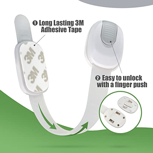 Baby Proofing Cabinet Strap Locks, Aiyoo baby Child Proof Latches Locks with 3M Adhesive (4 Pack) for Drawers, Cabinets, Ovens, Refrigerators, Toilets, Doors and Appliance