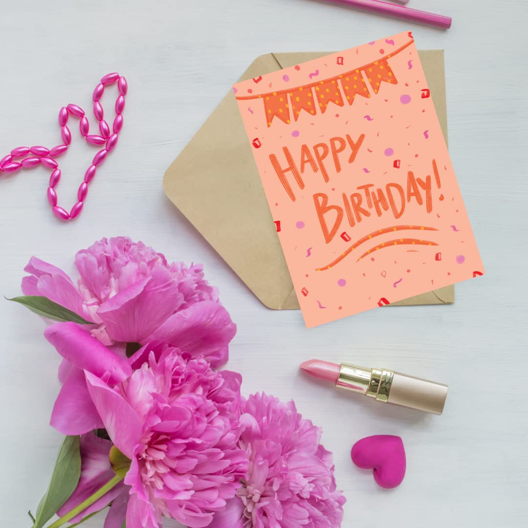Hustle & Hope Happy Birthday Greeting Card - single - bright color -confetti - gifts for friends (Orange Confetti)