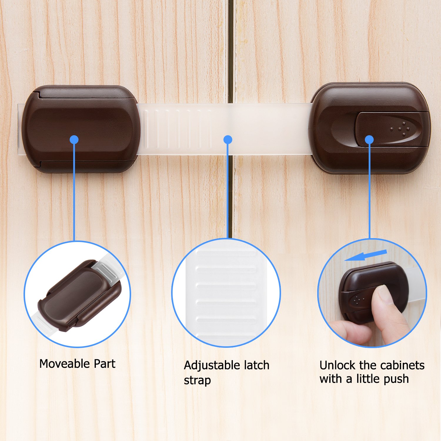Baby Proofing Cabinet Lock, 6 Pack Baby Safety Cabinet Locks with Adjustable Strap and Latch for Cabinet Cupboard Drawer Doors, Super Safety Lock