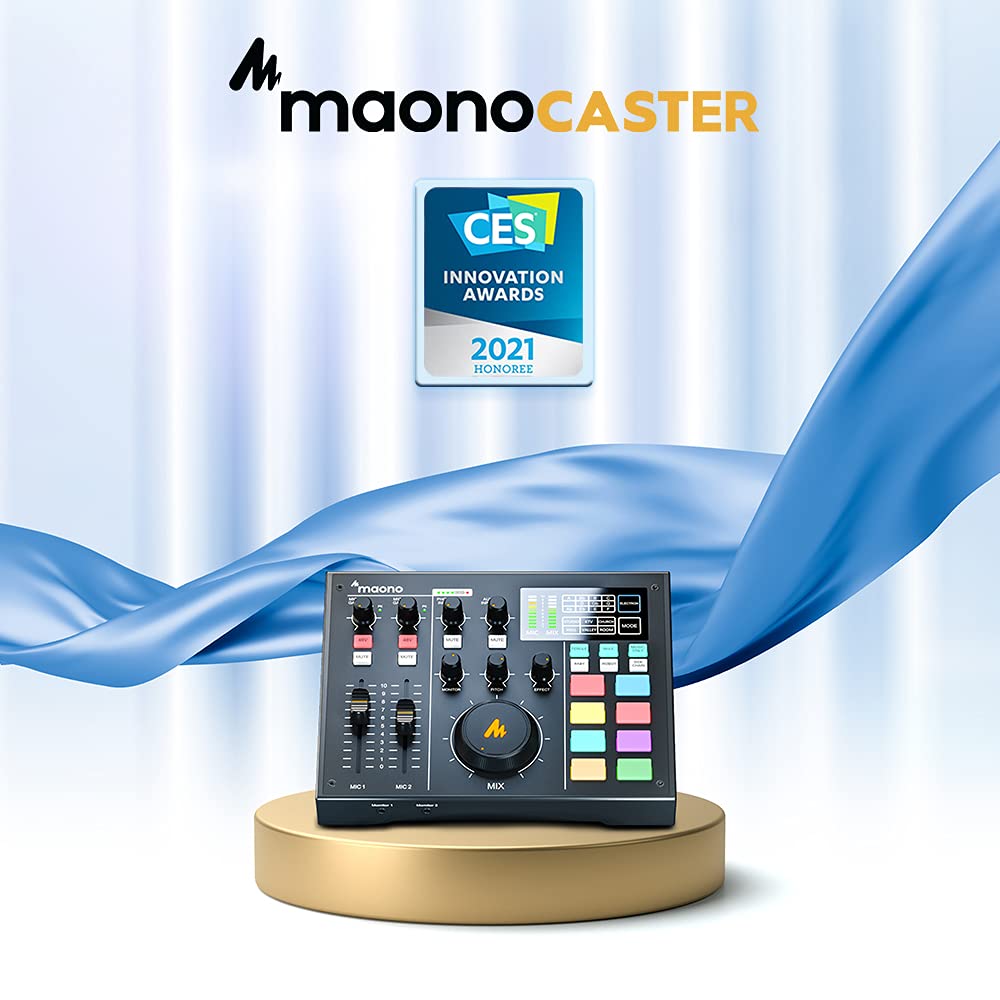 Audio Interface with DJ Mixer and Sound Card, Maonocaster Portable ALL-IN-ONE Podcast Production Studio with XLR Condenser Microphone for Guitar, Live Streaming, PC, Recording, and Gaming (AM100 K0)