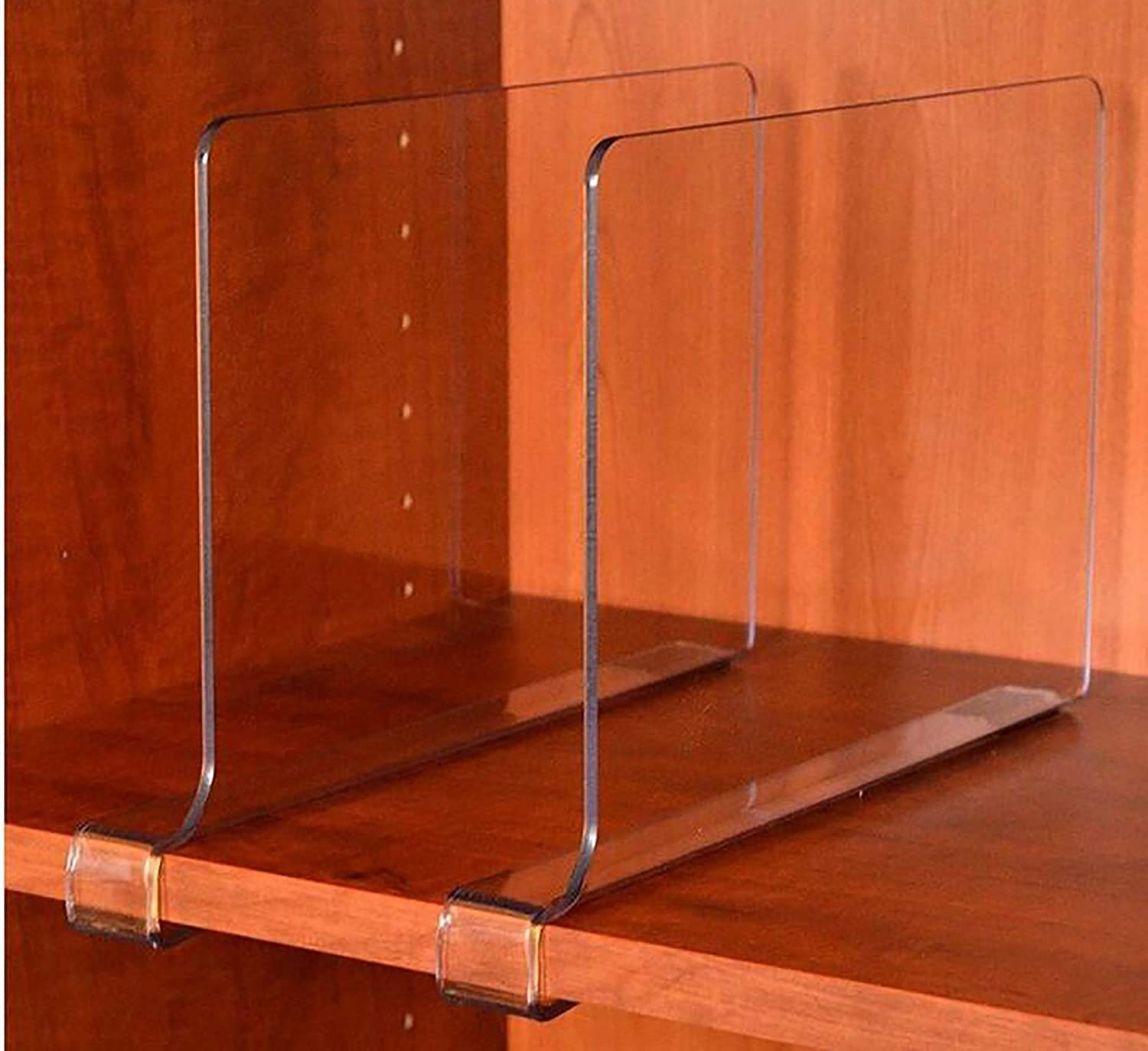 KAYNO Acrylic Shelf Dividers, 2 Pack Clear Shelf Dividers for Closet Wood Shelf Organizer Wood Closet Separator Shelf Dividers for Storage and Organization in Bedroom No Installation Tools Required