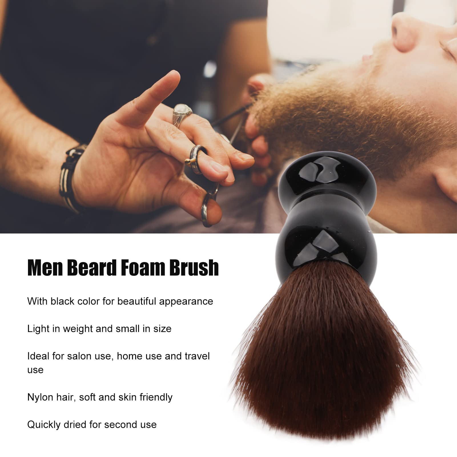Beard Foam Brush Beard Foam Brush, Nylon Foaming Shaving Brushes Men Beard Brush Soft Brown Nylon Hair Comfortable Black Handle Beard Cleansing Grooming Brush Beard Tool Hair