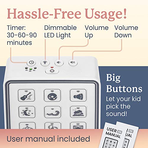 Plug in White Noise Sound Machine with Adjustable Kids Night Light for Sleeping, 9 Non-Looping Sounds, Timer, Volume Control & Headphone Jack | Portable Noise Maker for Adults & Baby, Home, Office