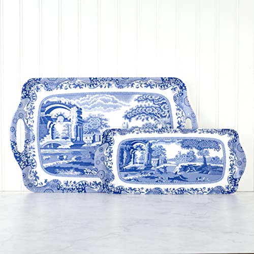 Pimpernel Spode Blue Italian Collection Large Handled Tray | Serving Tray for Lunch, Coffee, or Breakfast | Made of Melamine for Indoor and Outdoor use | Measures 18.9" x 11.6" | Dishwasher Safe