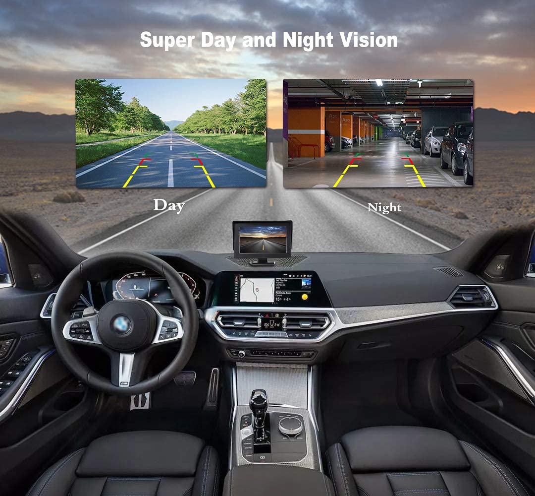 Backup Camera, JPP Embedded Front/Rear View Camera Waterproof Reverse Camera, IR Night Vision Reverse Camera Parking Guide Line & Screen Mirror Image on/Off for Truck, Car, Travel Trailer.