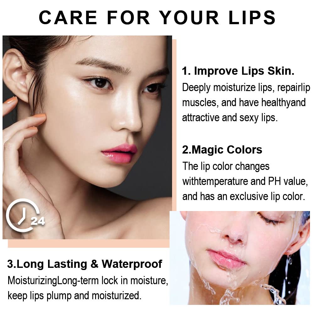 BINGBRUSH Color Changing Lipstick Queen,PH Mood Long Lasting Lip Gloss Korean Lip Balm Tinted Magic Makeup Moisturize Lipstick Set (3Pcs Aloe+Strawberry+Cherry, 3 Count (Pack of 1))