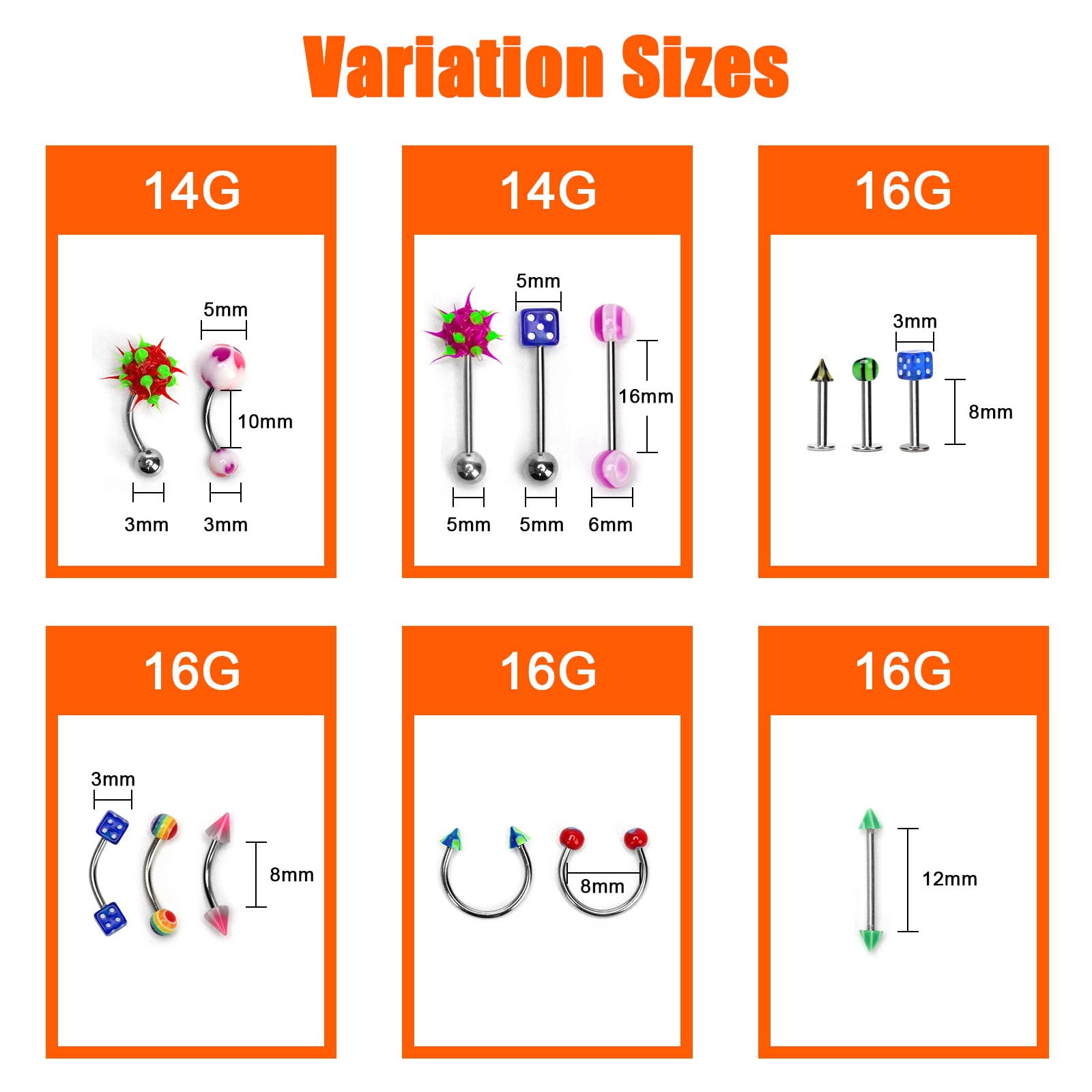 CrazyPiercing Lot of 110PCS Body Jewelry Piercing Eyebrow Navel Belly Tongue Lip Bar Ring