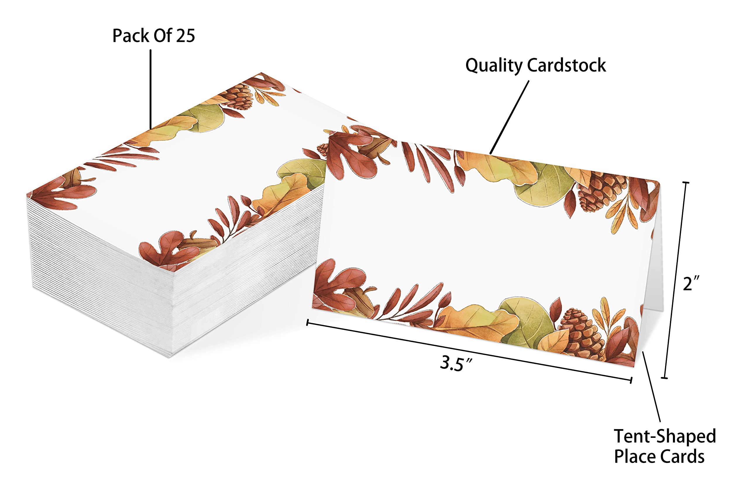 Table Place Card, Fall Harvest Thanksgiving Themed Tent Style Cards, Pack of 25 Half-Fold Reception Place Card, Perfect for Thanksgiving Dinner, Party, Birthday, Wedding, Banquet A10