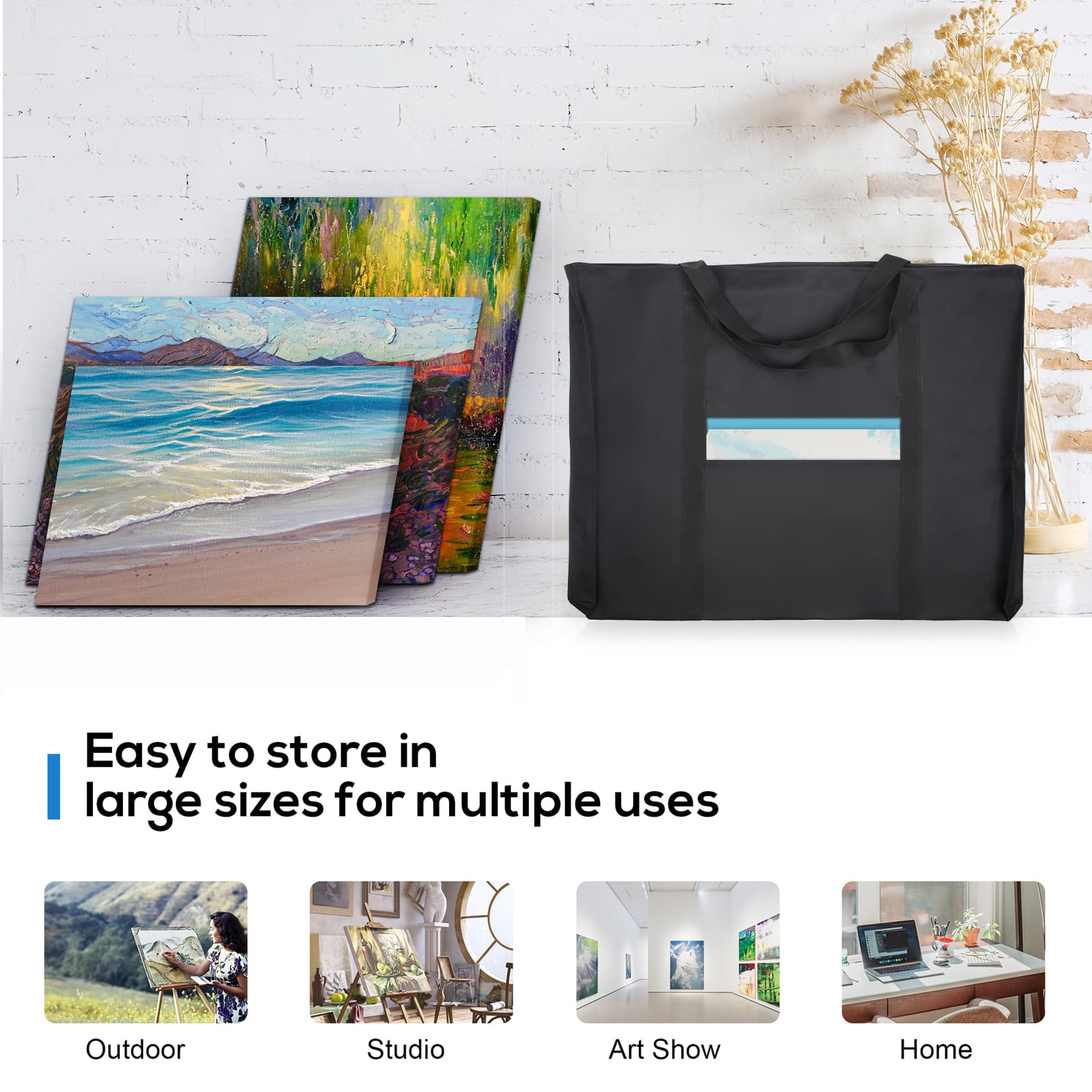 JJRING Dacron Light Weight Art Portfolio Bag, 19.6'' x 25.6'' for 18'' by 24'', Black Carrying Storage Case for Poster, Sketching, and Drawing