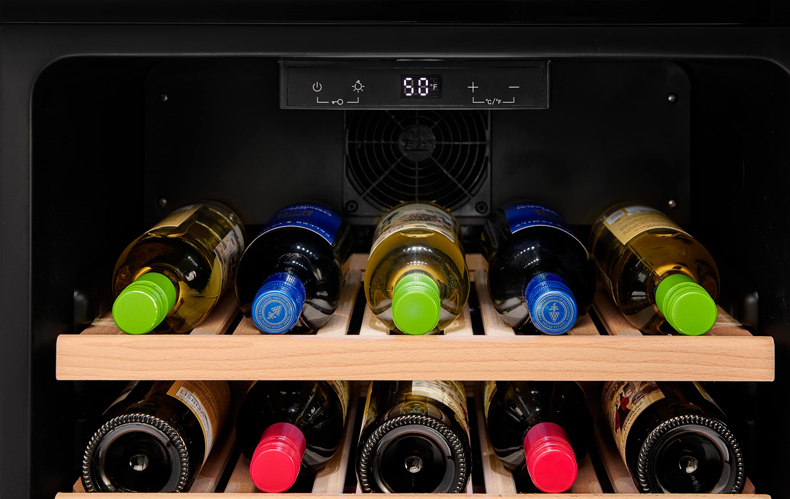 iio 30 Bottle Retro Small Wine Cooler Refrigerator, UV Resistant Glass Door, Cabinet RV Office Bar Beverage Cellar, Mini Fridge for Bedroom, Quiet Compressor, Freestanding, Slide-out Shelves (Red)