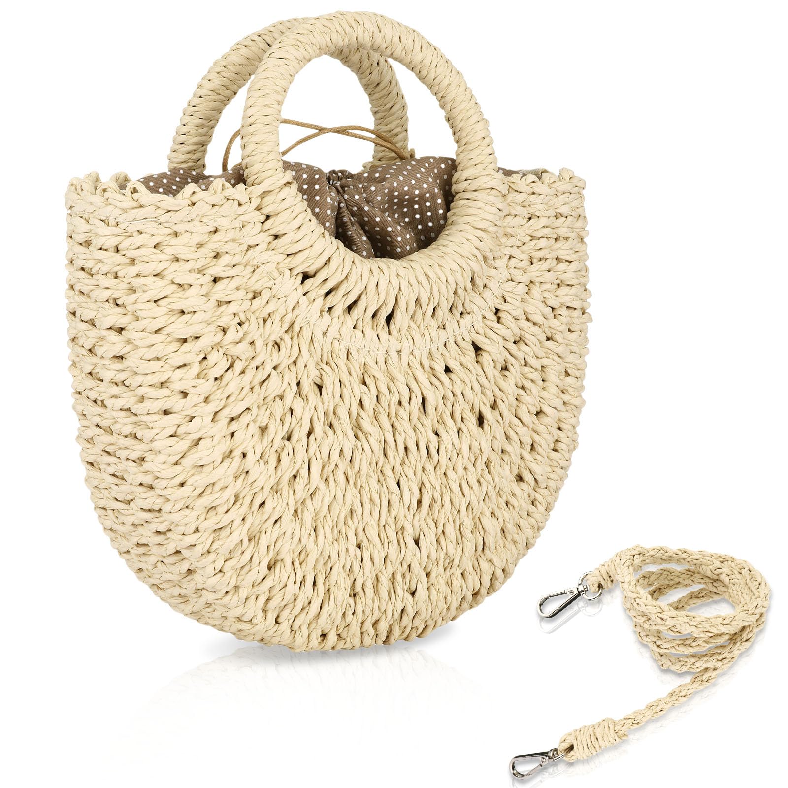 FENBEN Women Straw Crossbody Bag Summer Beach Weave Shoulder Bag Rattan (Beige)