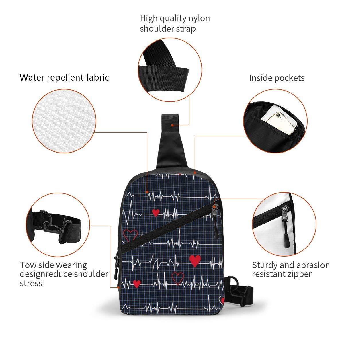 BCYYY Calling All Nurses Heart Beat Sling Backpack Foldable Waterproof Chest Bag Crossbody Shoulder Daypack