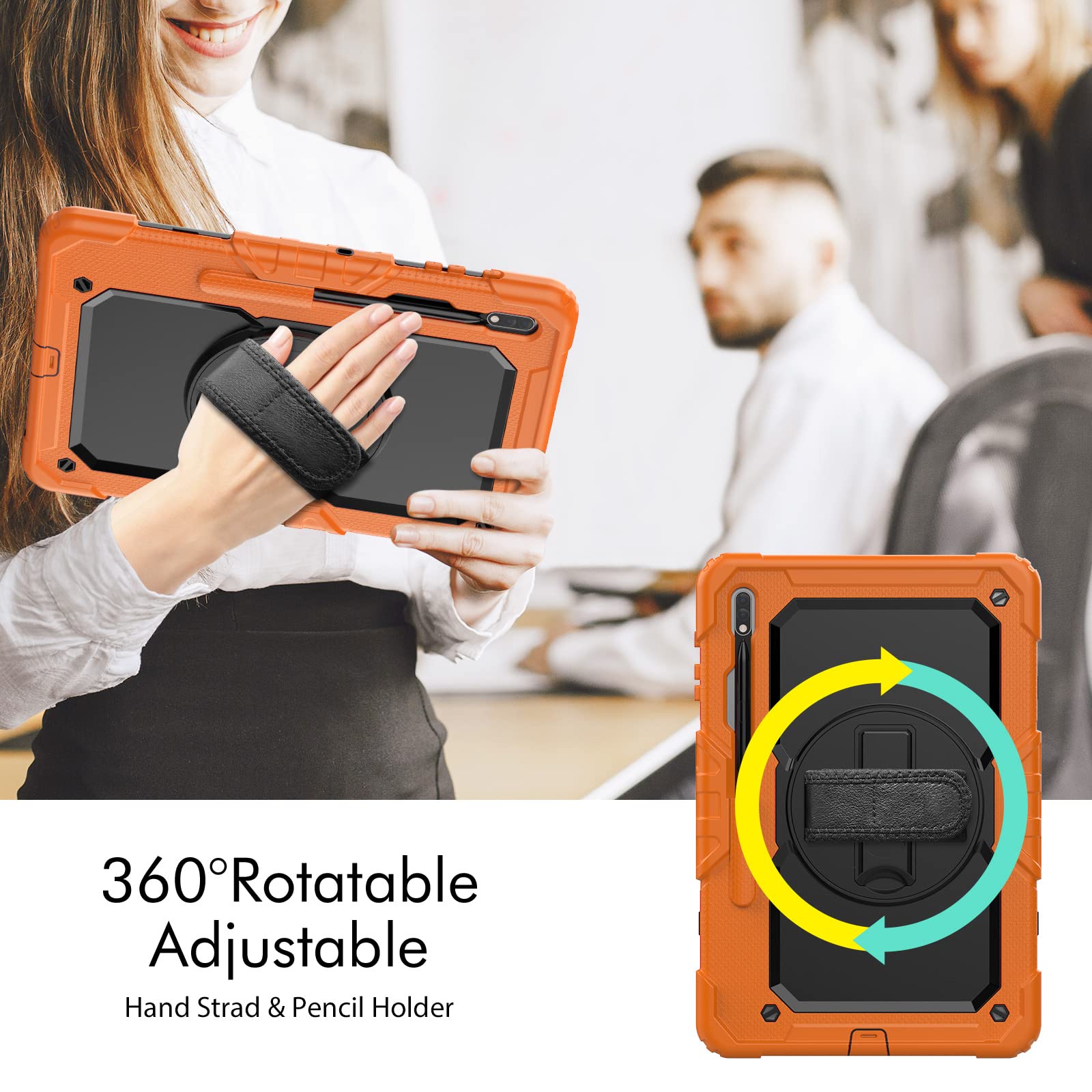 BLOSOMEET Samsung Galaxy Tab S9 Plus Case 2023 with Tempered Glass Screen Protector & Stand | Kids Protective Case for Samsung Galaxy Tablet S9+,Orange