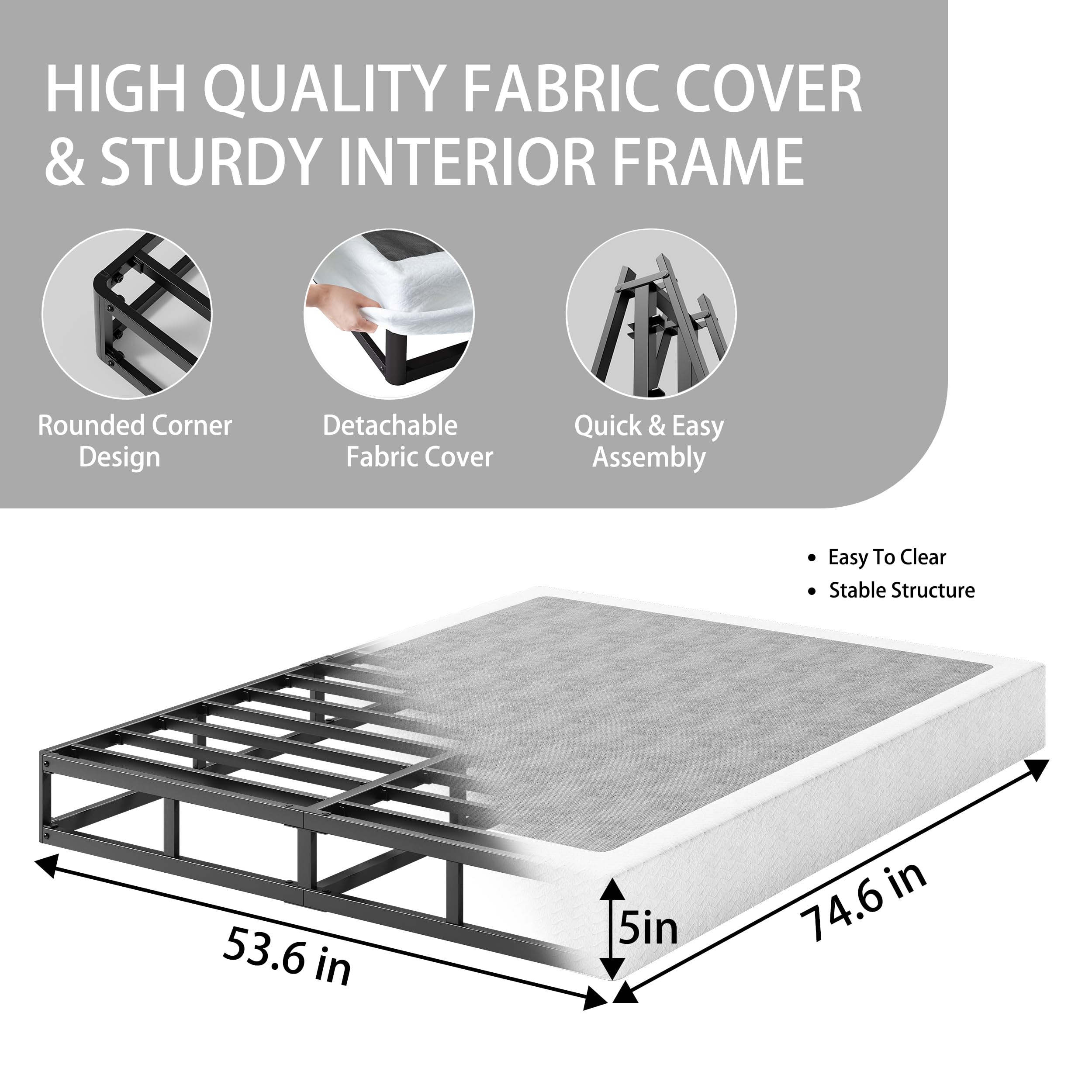 Daqutic Full-Box-Spring, Box Spring Full Size Bed,5 Inch Heavy Duty Full Size Box Spring,Mattress Foundation, Quick Assembly, Noise Free