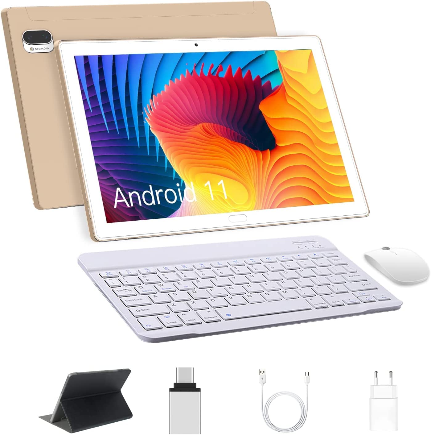 AOYODKG Android 11 Tablet 10 inch Built-in Camera with WiFi,Phablet 64GB Storage with 256GB Expand,IPS HD Touch Screen,2 in 1 Tablet with Keyboard,Gaming Tablet