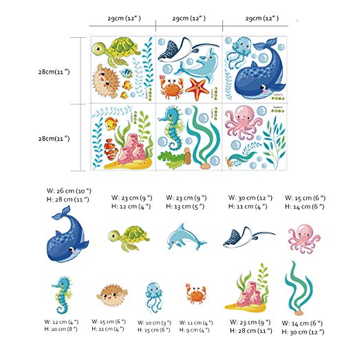 Runtoo Under The Sea Wall Decals Fish Underwater Wall Stickers for Kids Bedroom Nursery Bathroom Adventure Wall Décor