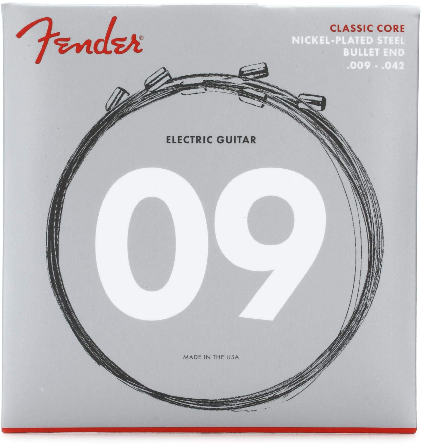 Fender Classic Core Electric Guitar Strings, Nickel Plated Steel, Bullet End, 3255L .009-.042