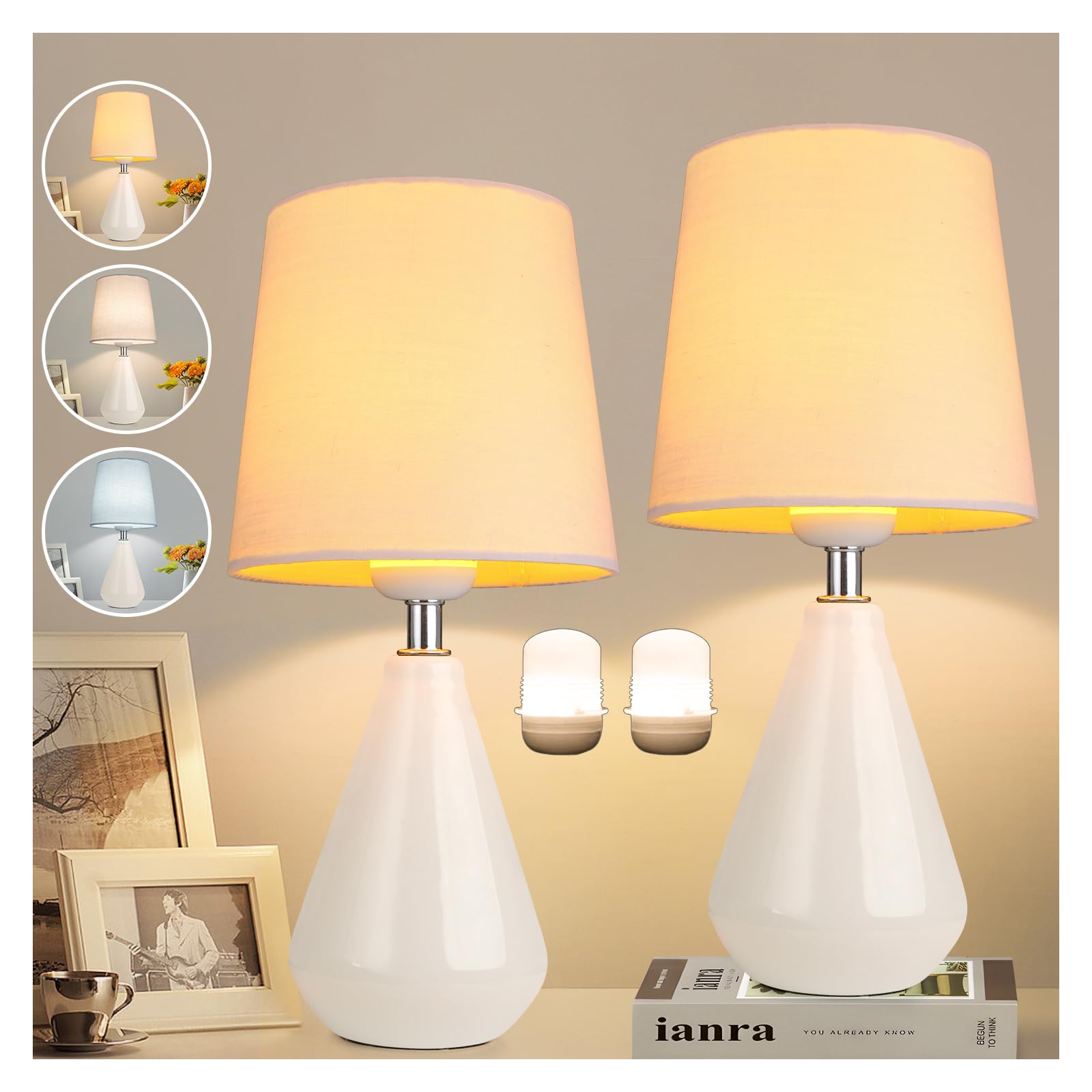 bdayanx Small Bedside Table Lamp for Bedroom - Reading Desk Lamp with 3 Way Dimmable Touch Control,12" Nightstand Ceramic Lamp with Fabric Shade for Kids Room,Living Room,Dorm,Home Office Green
