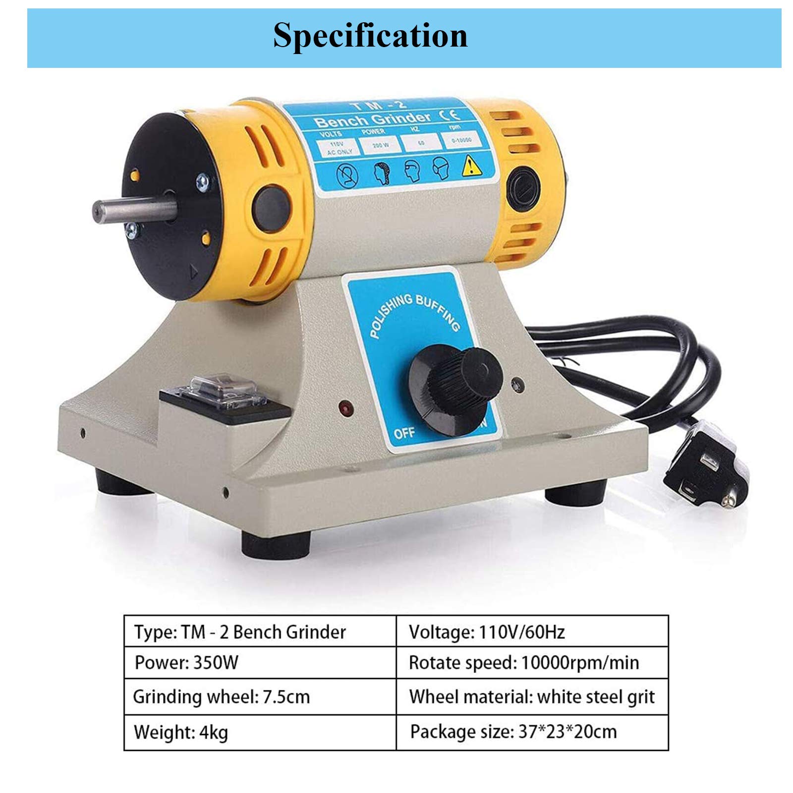 Electric Bench Buffer Polisher, 350W Mini Jewelry Rock Polishing Grinding Buffing Benchtop Tool Kits, Variable Speed 0~10000 RPM, DIY Rock Gem Jade